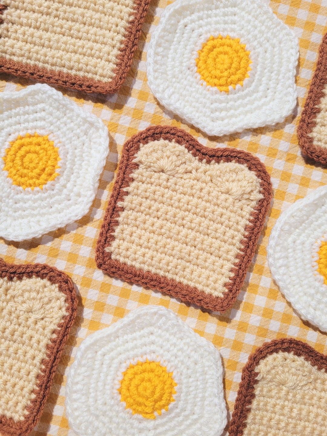 Crochet Breakfast Coasters | Egg & Toast Beverage Coasters | Cute Drink ...