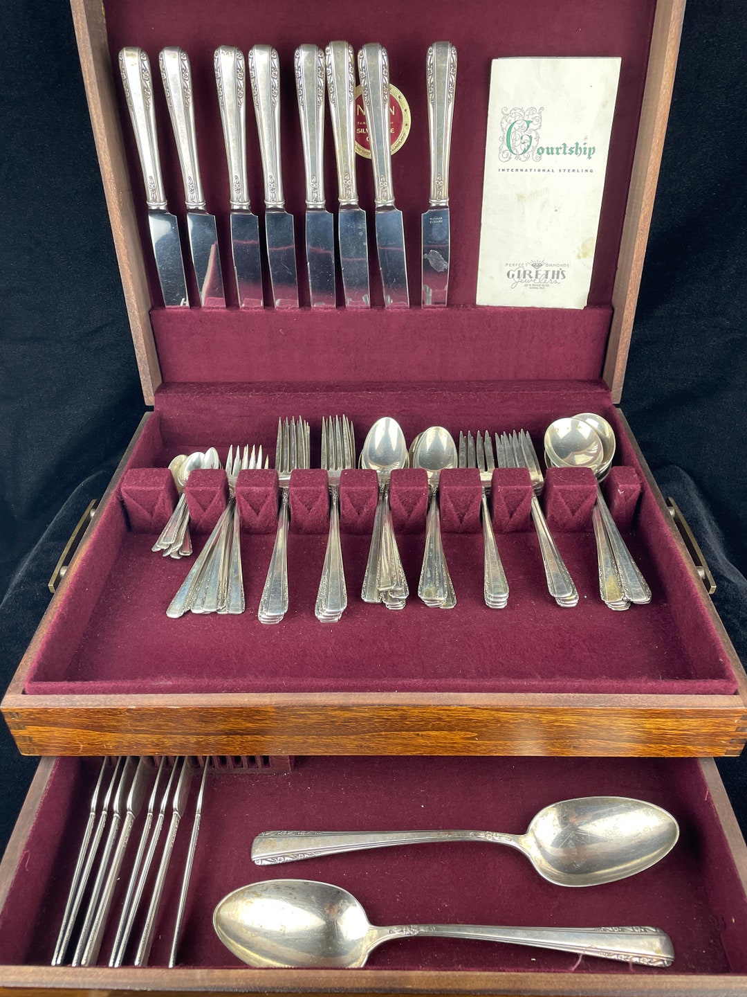 International Silver Courtship Flatware Set in Wooden Case With ...