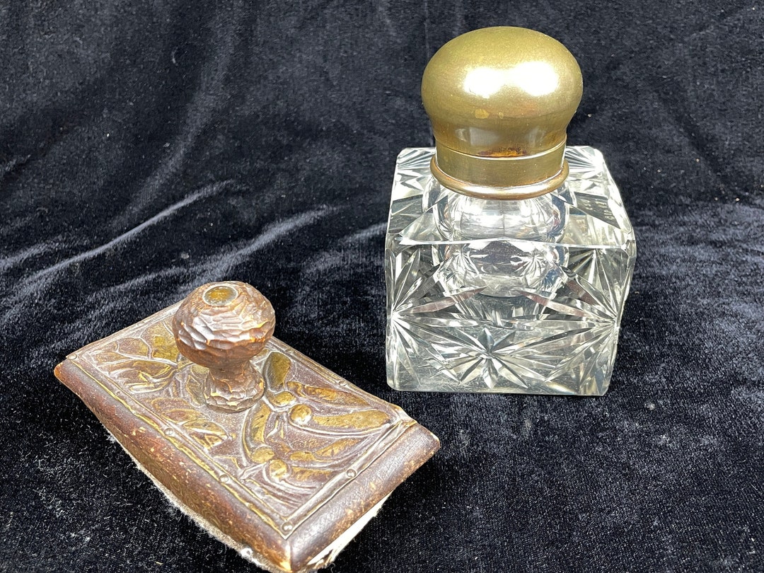 Vintage Solid Cut Crystal Ink Well With Brass Cap and Antique Ink ...