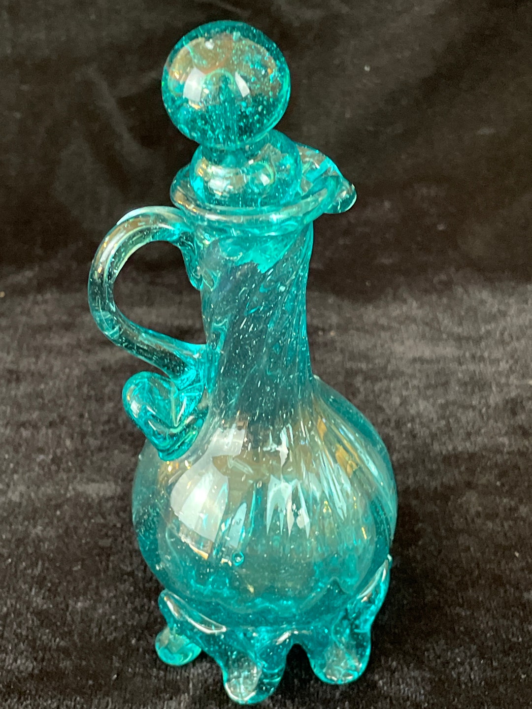 Vintage Handblown Swirled Blue Glass Footed Cruet - Etsy