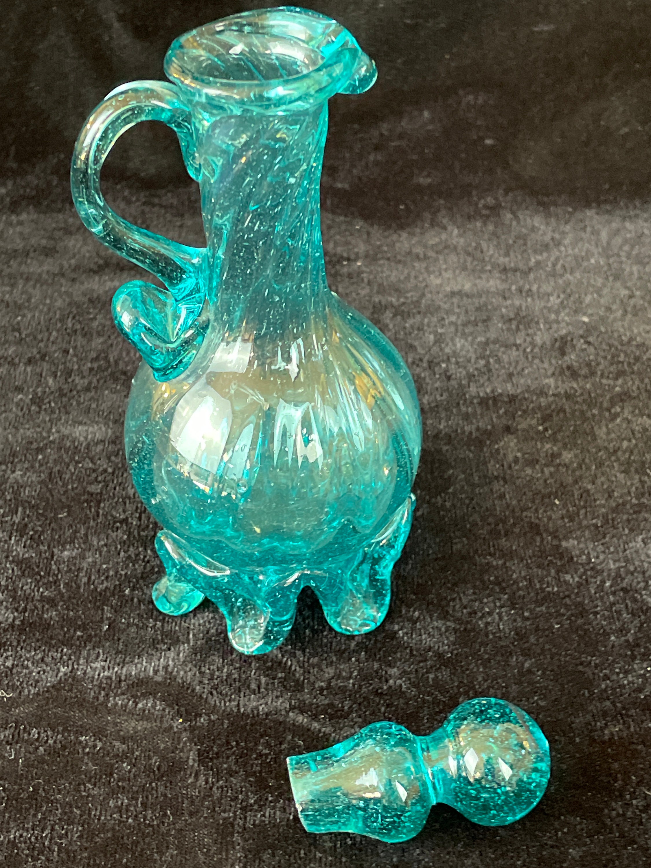 Vintage Handblown Swirled Blue Glass Footed Cruet - Etsy