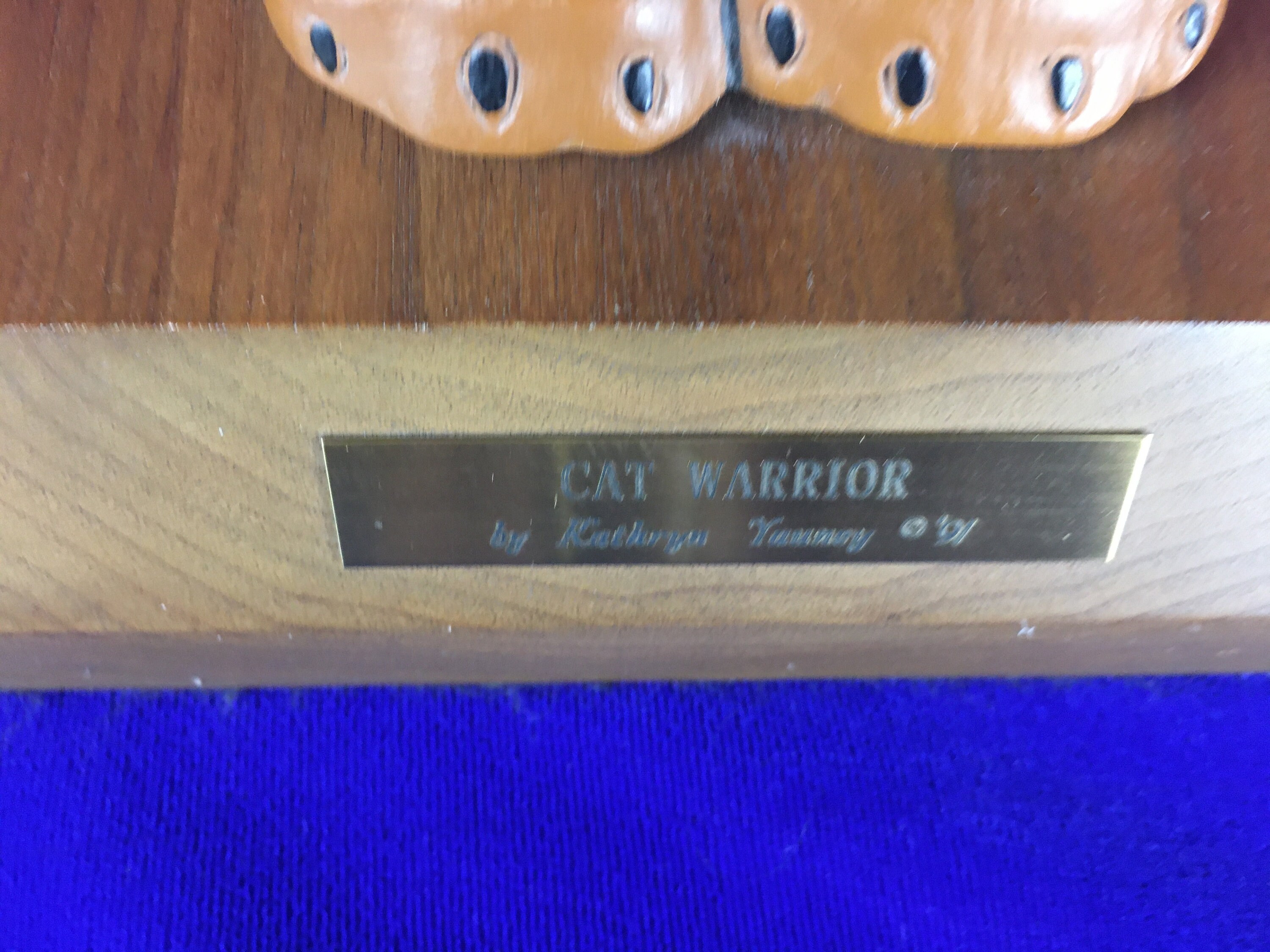 Kathryn Yauney Cat Warrior Ceramic Sculpture With Wood Base Excellent ...