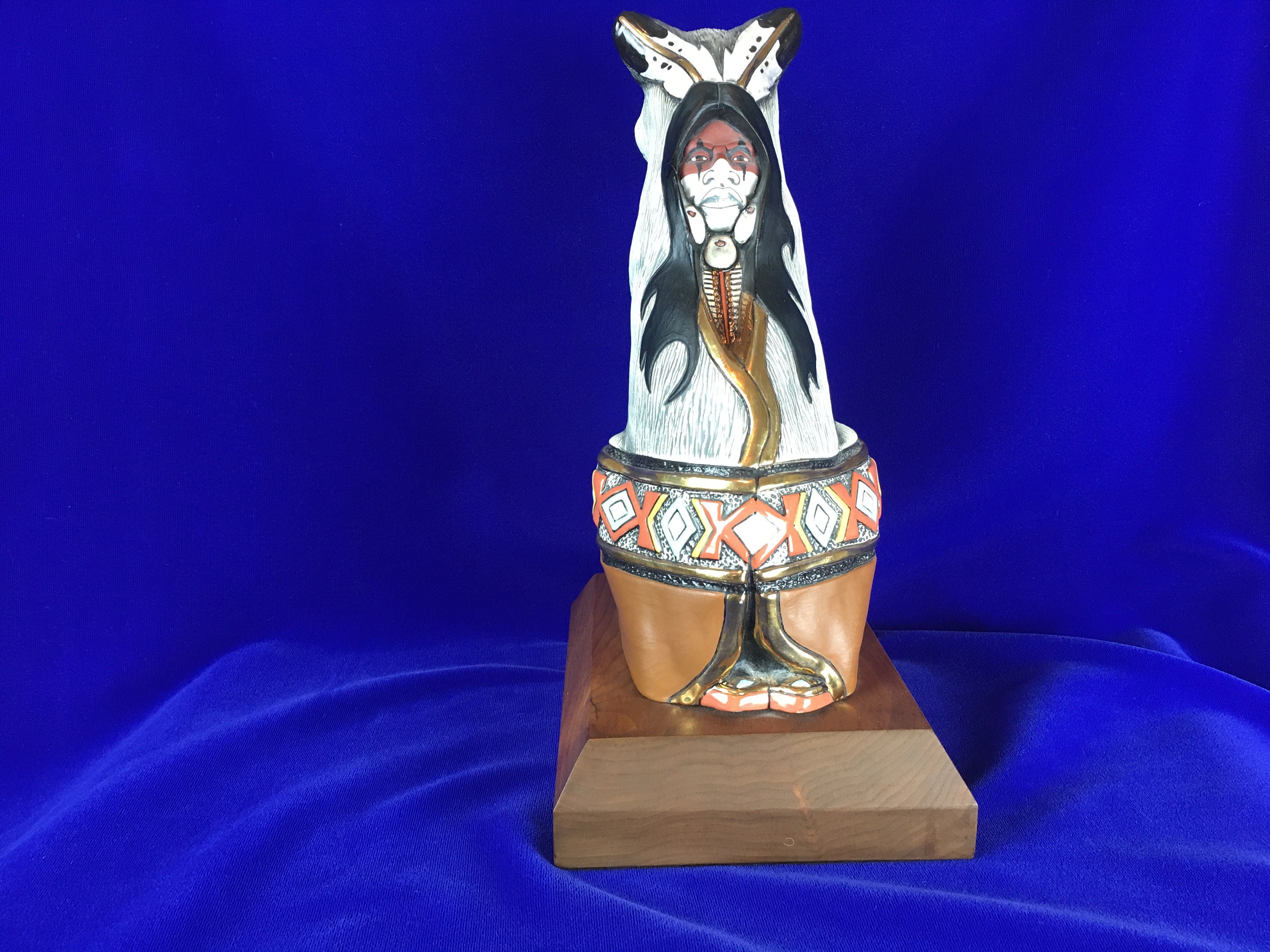 Kathryn Yauney Cat Warrior Ceramic Sculpture With Wood Base Excellent ...
