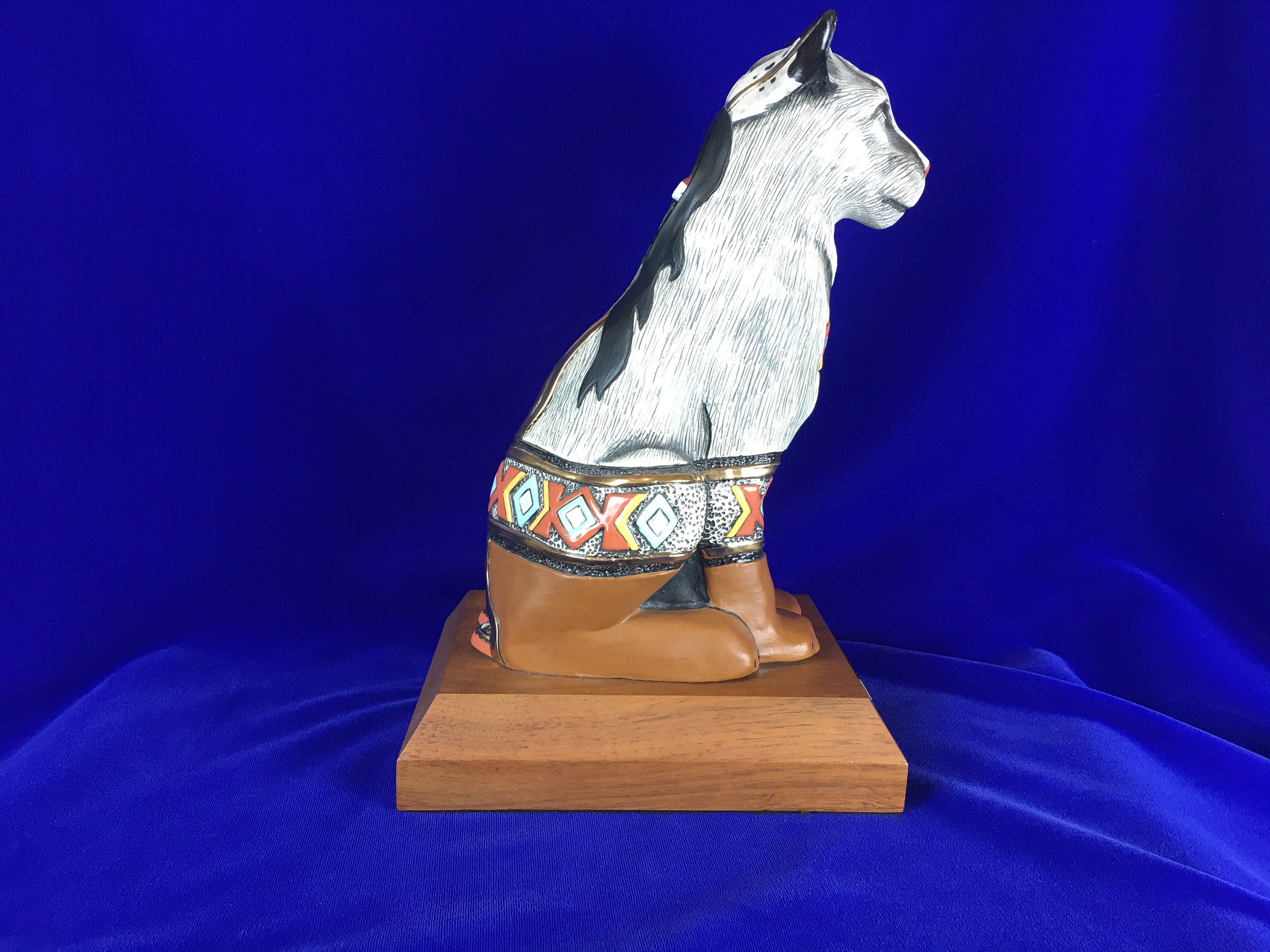 Kathryn Yauney Cat Warrior Ceramic Sculpture With Wood Base Excellent ...