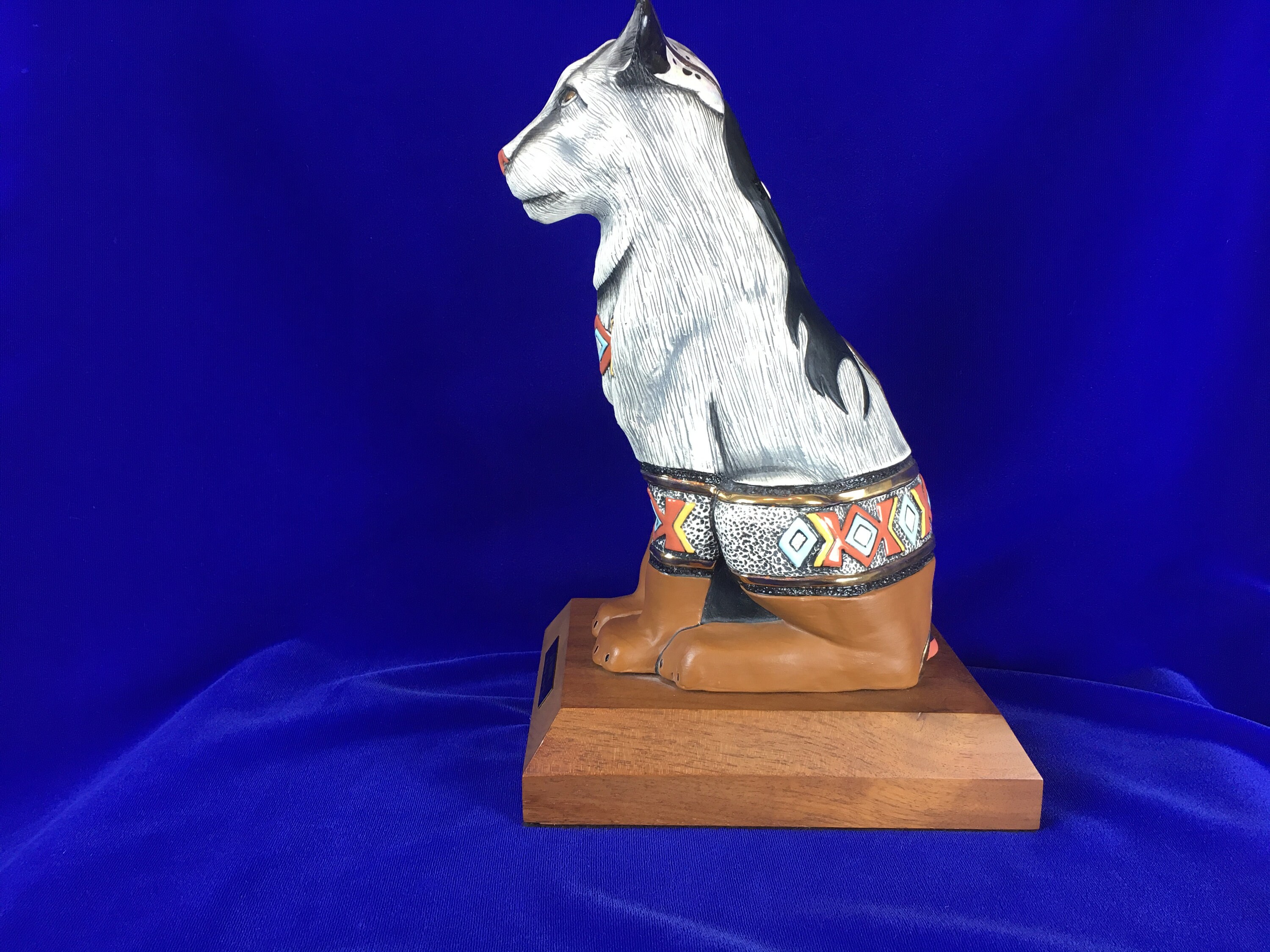 Kathryn Yauney Cat Warrior Ceramic Sculpture With Wood Base Excellent ...