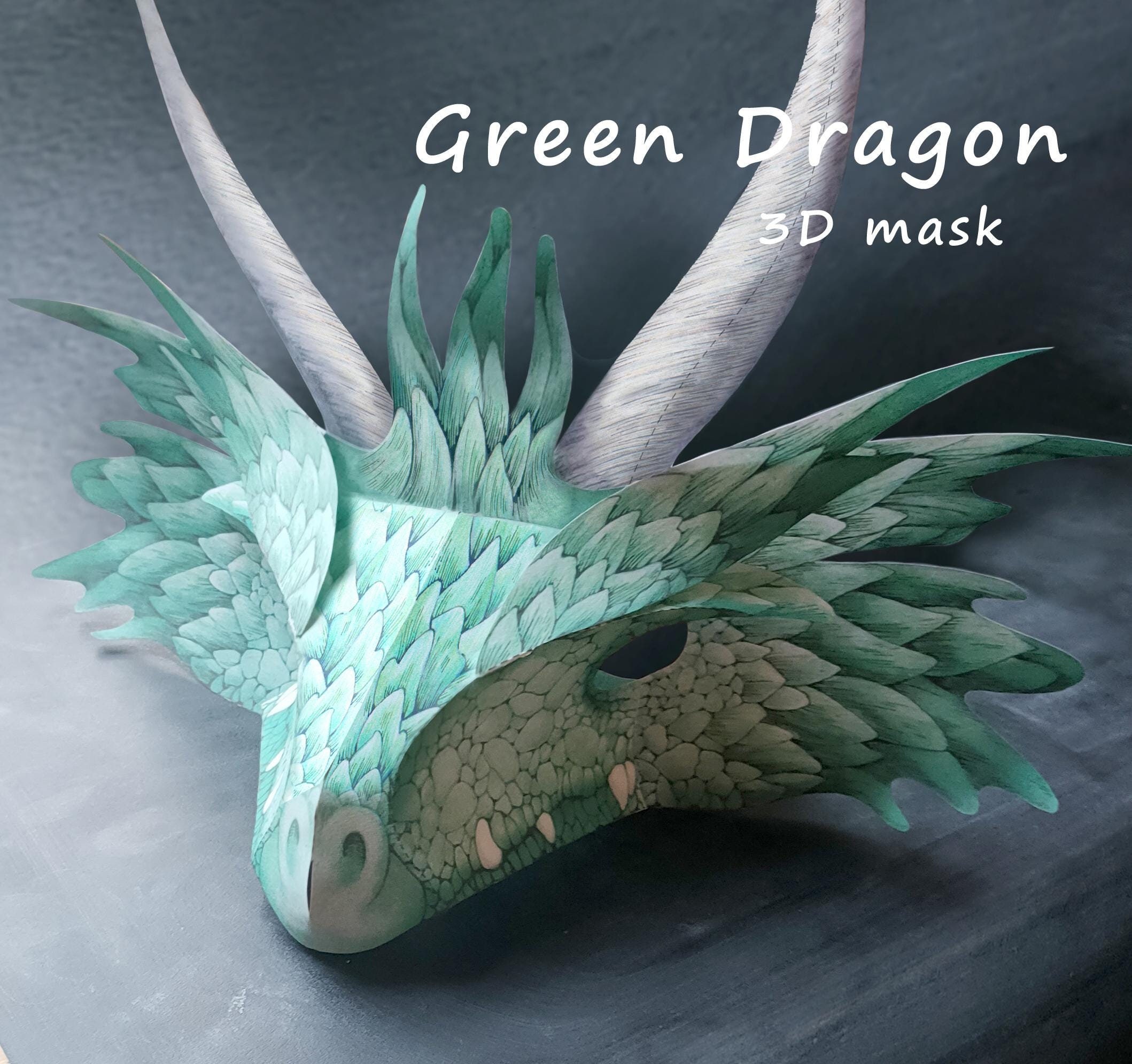 3D Green Dragon Paper Mask Printable Craft Activity - Etsy