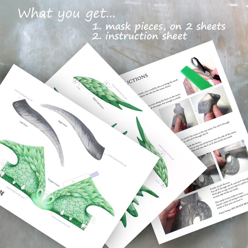 3D Green Dragon Paper Mask Printable Craft Activity - Etsy