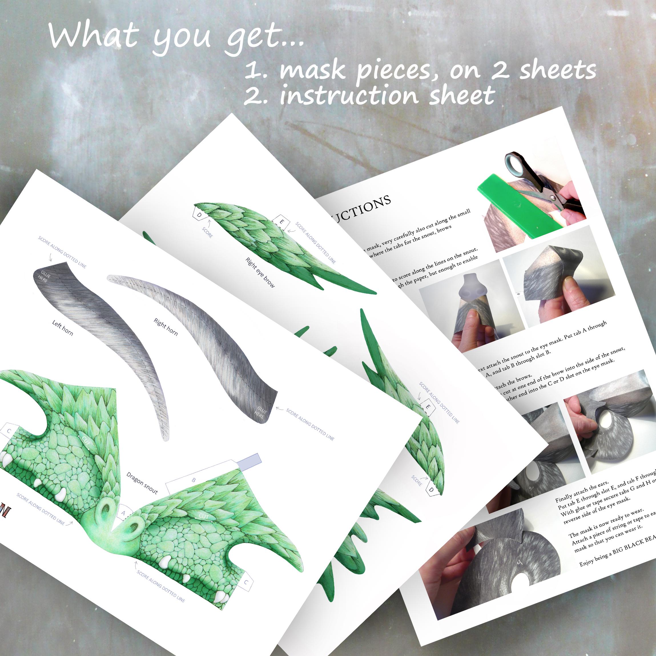 3D Green Dragon Paper Mask Printable Craft Activity - Etsy