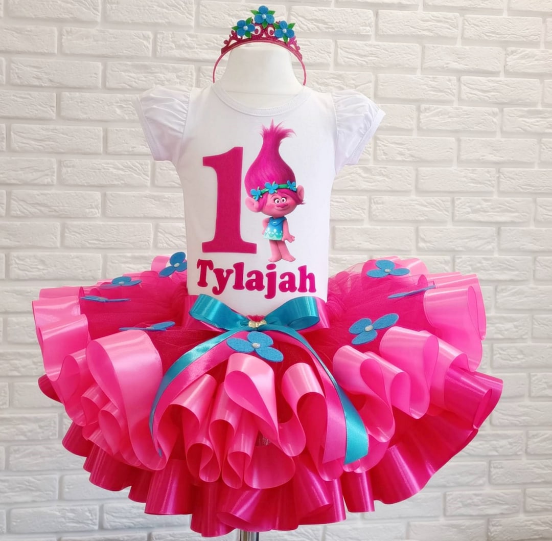 Poppy Trolls Birthday Outfit for Baby Girls, Pink Poppy Trolls Tutu Set ...