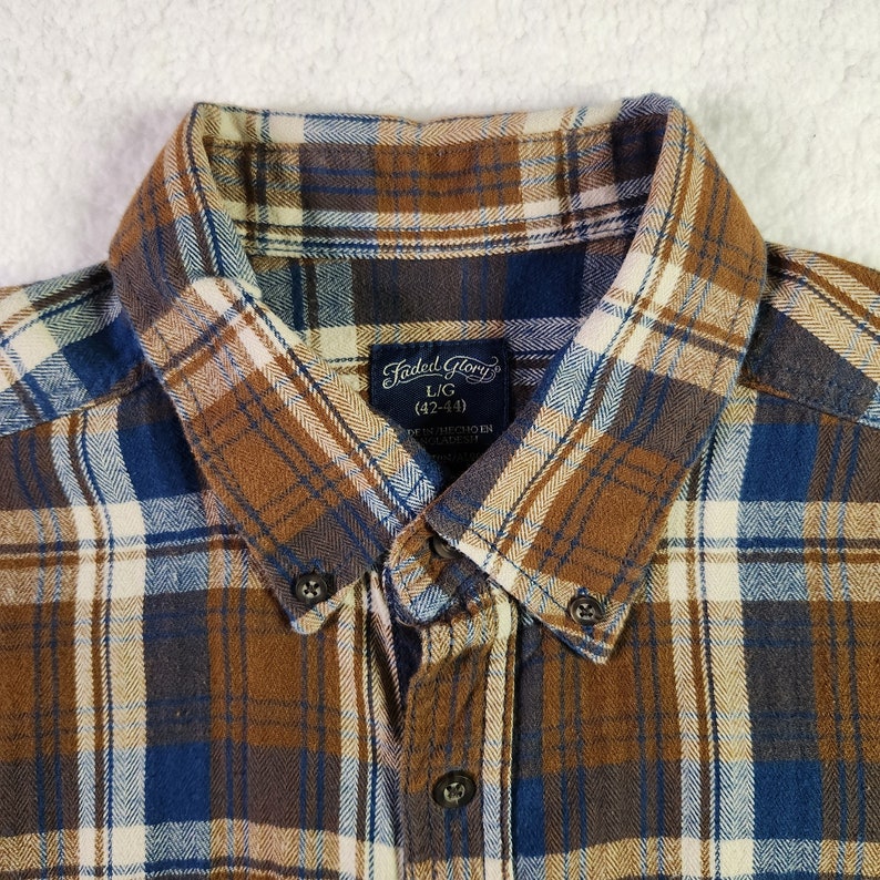 Faded Glory Plaid Flannel Shirt Large Long Sleeve Button-down Pocket ...