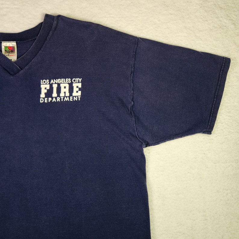 VINTAGE Los Angeles City Fire Department Shirt XXL Navy Cotton V-neck T ...