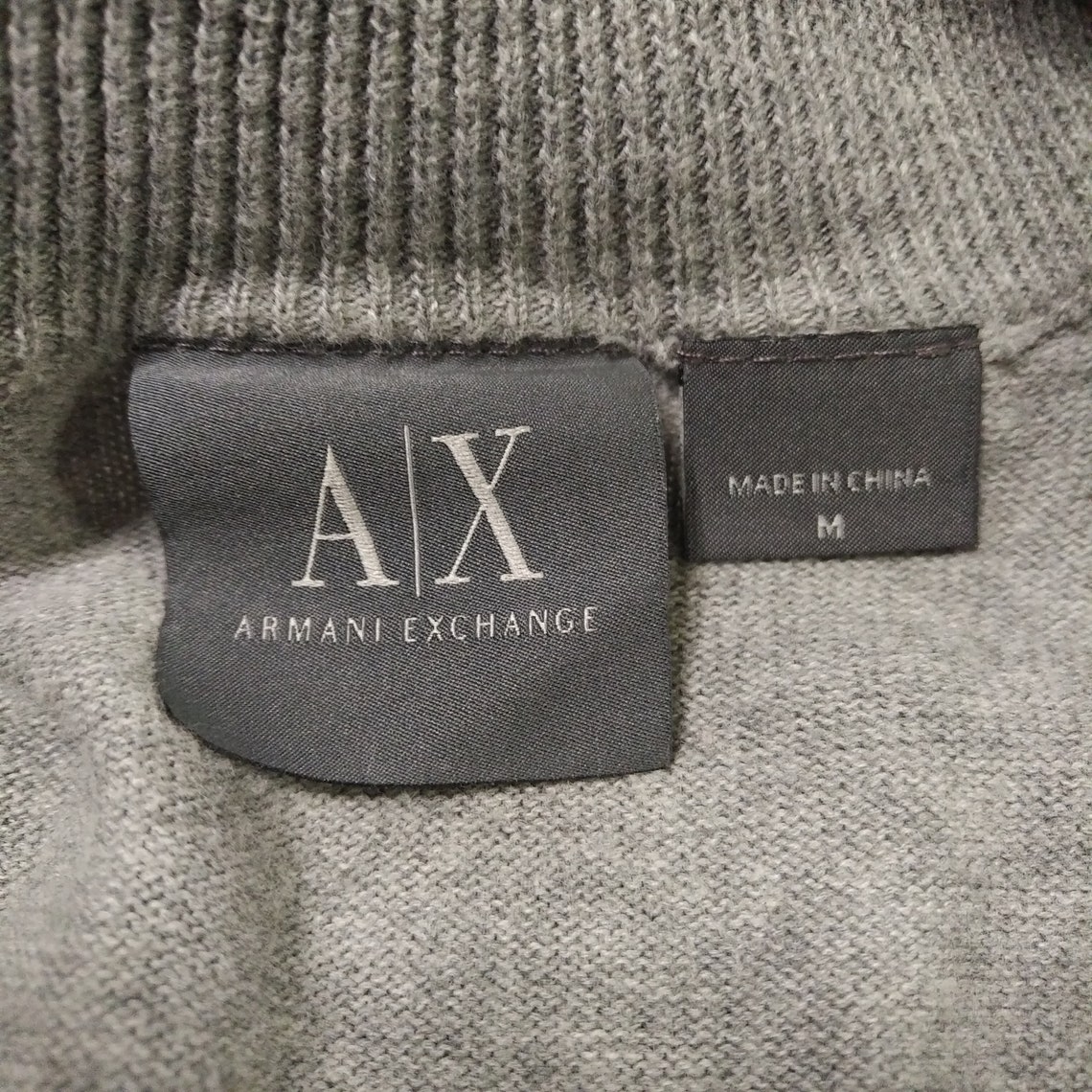 Vintage AX Armani Exchange Full Zip Men's Medium Gray Mock Neck Sweater ...