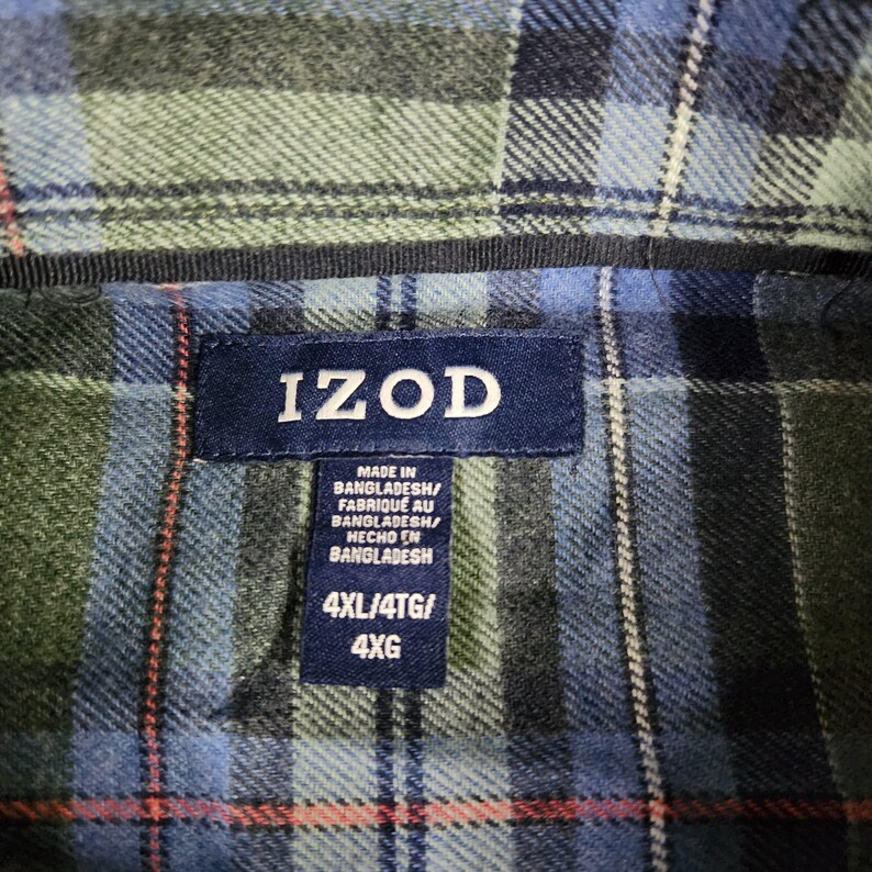 IZOD Stratton Plaid Flannel Shirt Big & Tall Mens 4XL Green Button-down ...