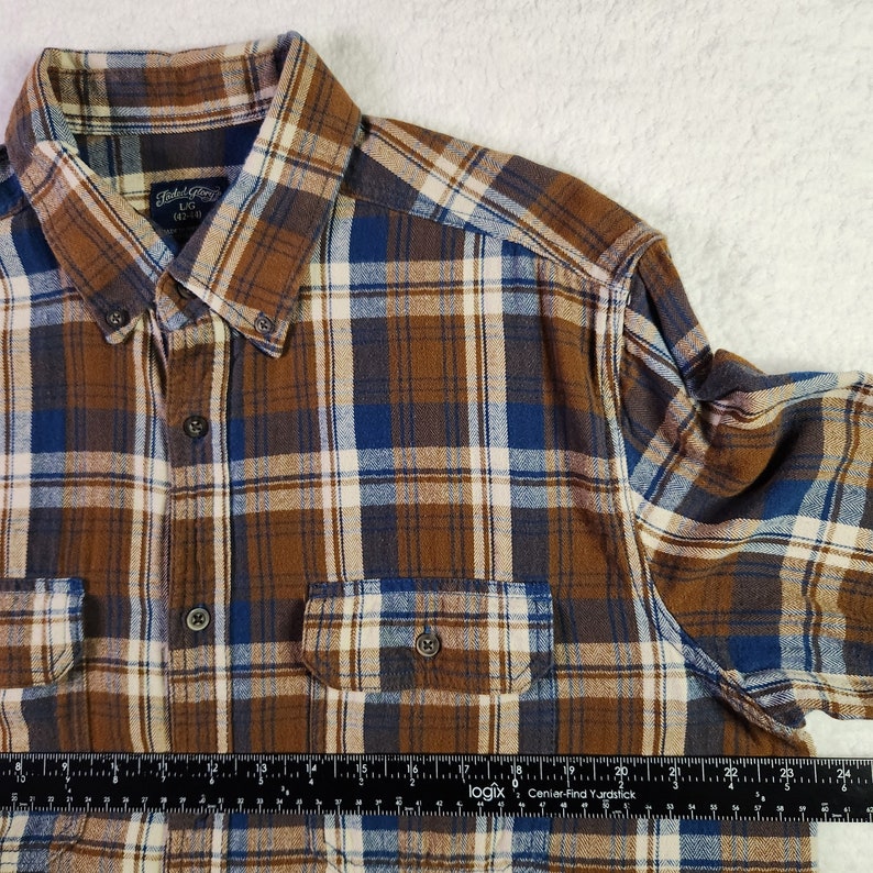Faded Glory Plaid Flannel Shirt Large Long Sleeve Button-down Pocket ...