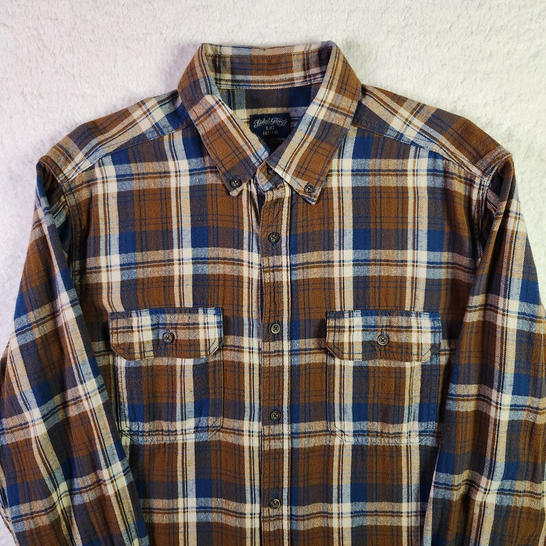 Faded Glory Plaid Flannel Shirt Large Long Sleeve Button-down Pocket ...