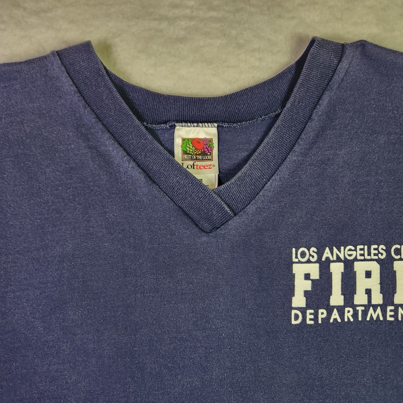 VINTAGE Los Angeles City Fire Department Shirt XXL Navy Cotton V-neck T ...