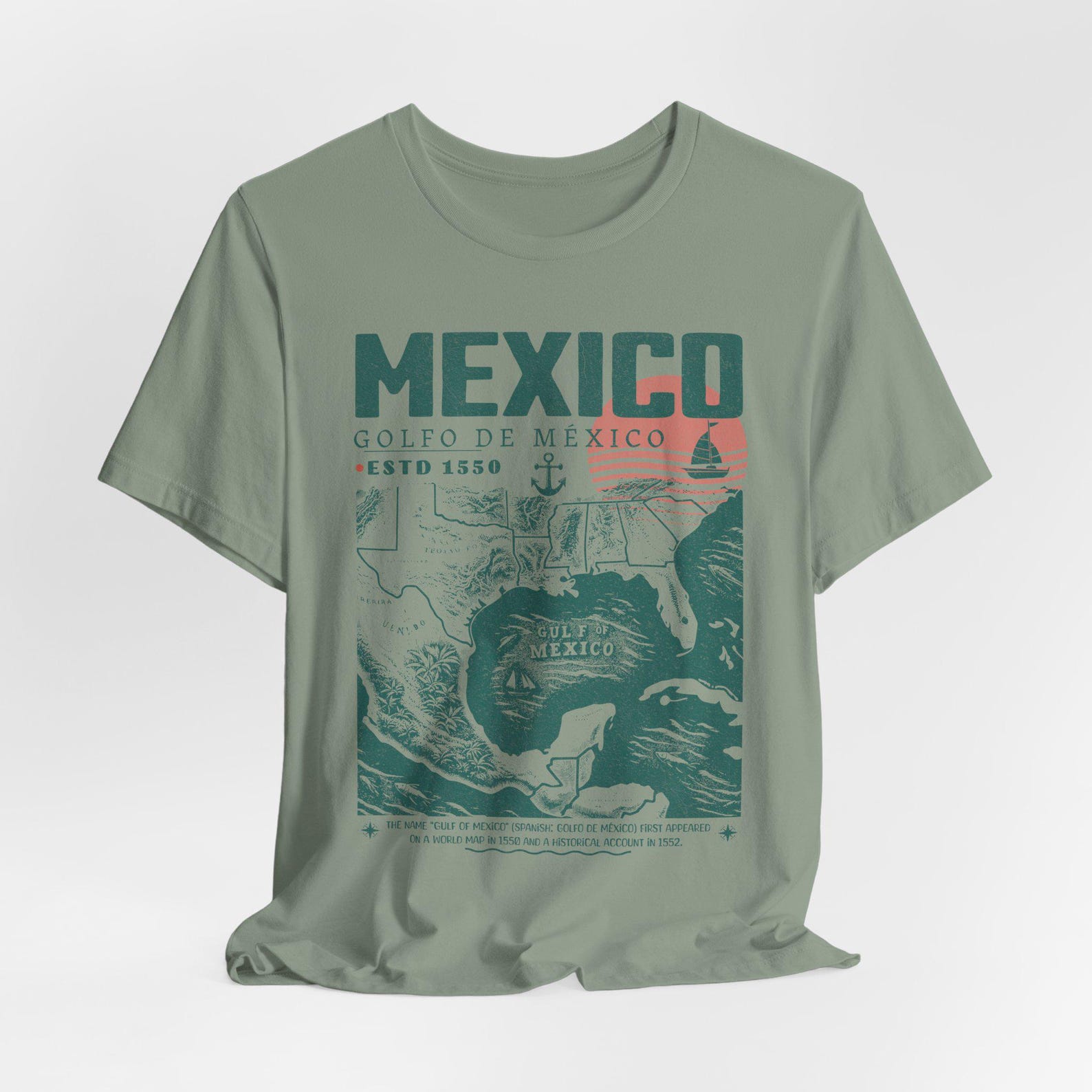 Gulf of Mexico Shirt, Golfo De México 1550 Retro Vintage Art T Shirt ...