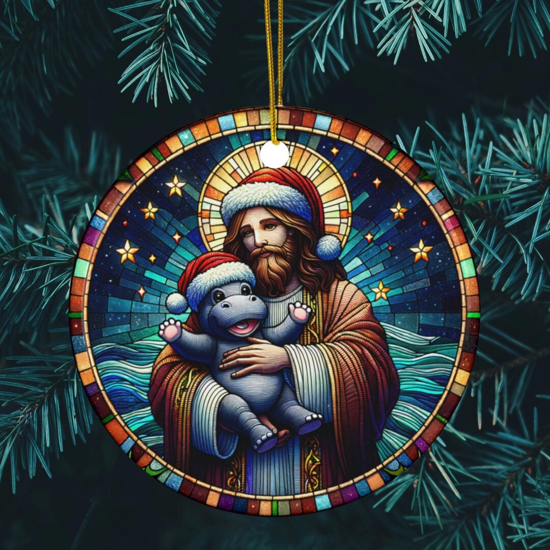 Funny Christmas Ornament Moo Deng and Santa, Christmas Santa Loves Moo ...