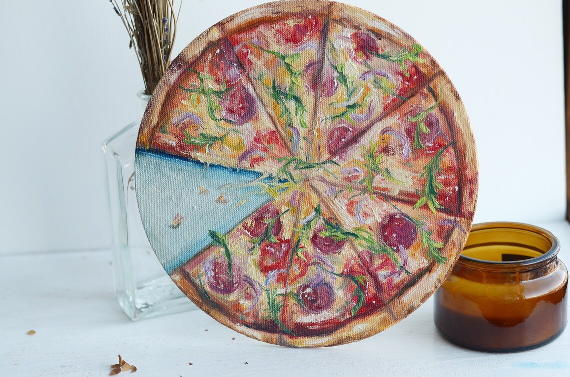 Original Pizza Oil Painting, Realistic Hand Painted Pizza Art, 25 Cm ...