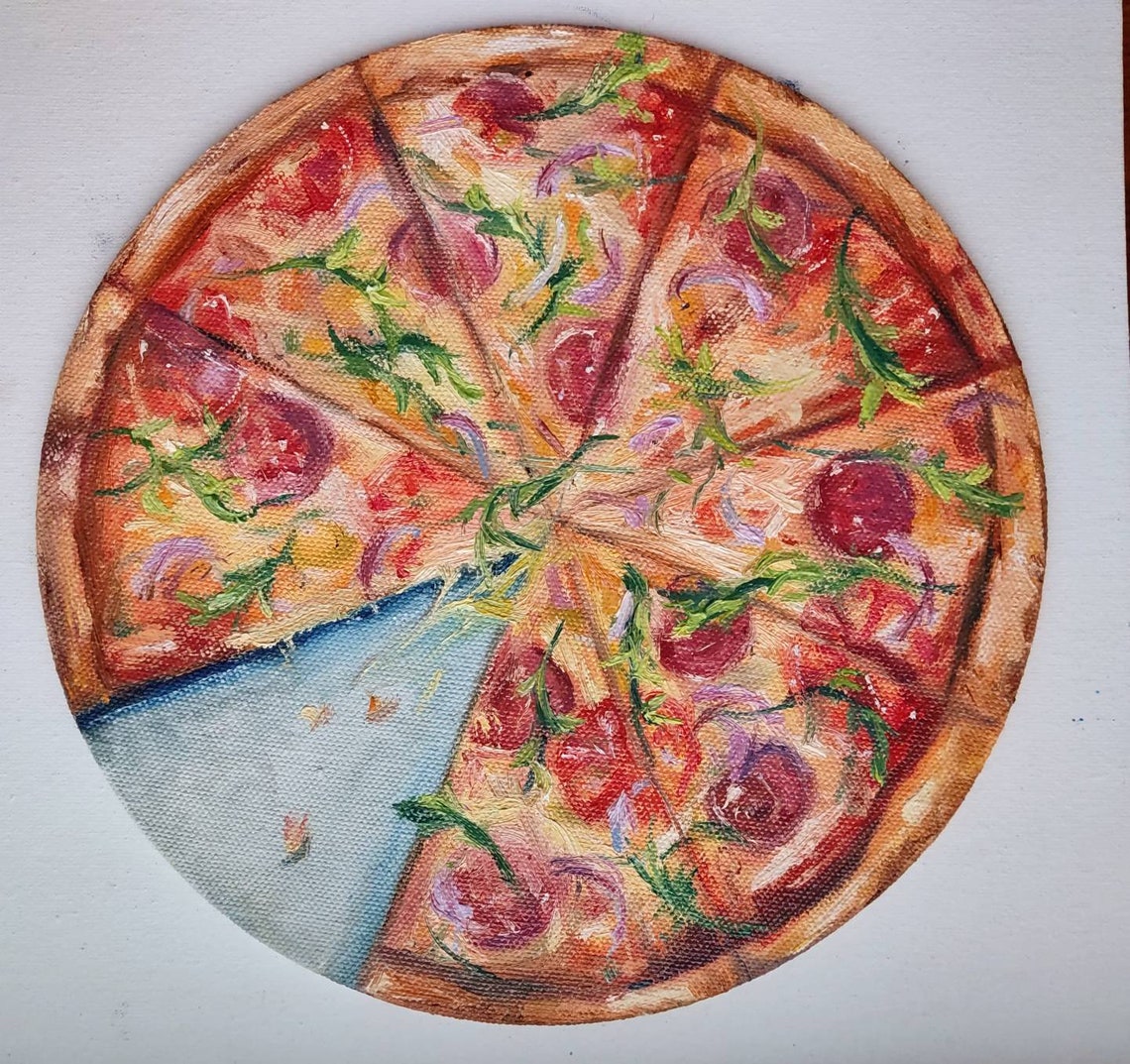 Original Pizza Oil Painting, Realistic Hand Painted Pizza Art, 25 Cm ...