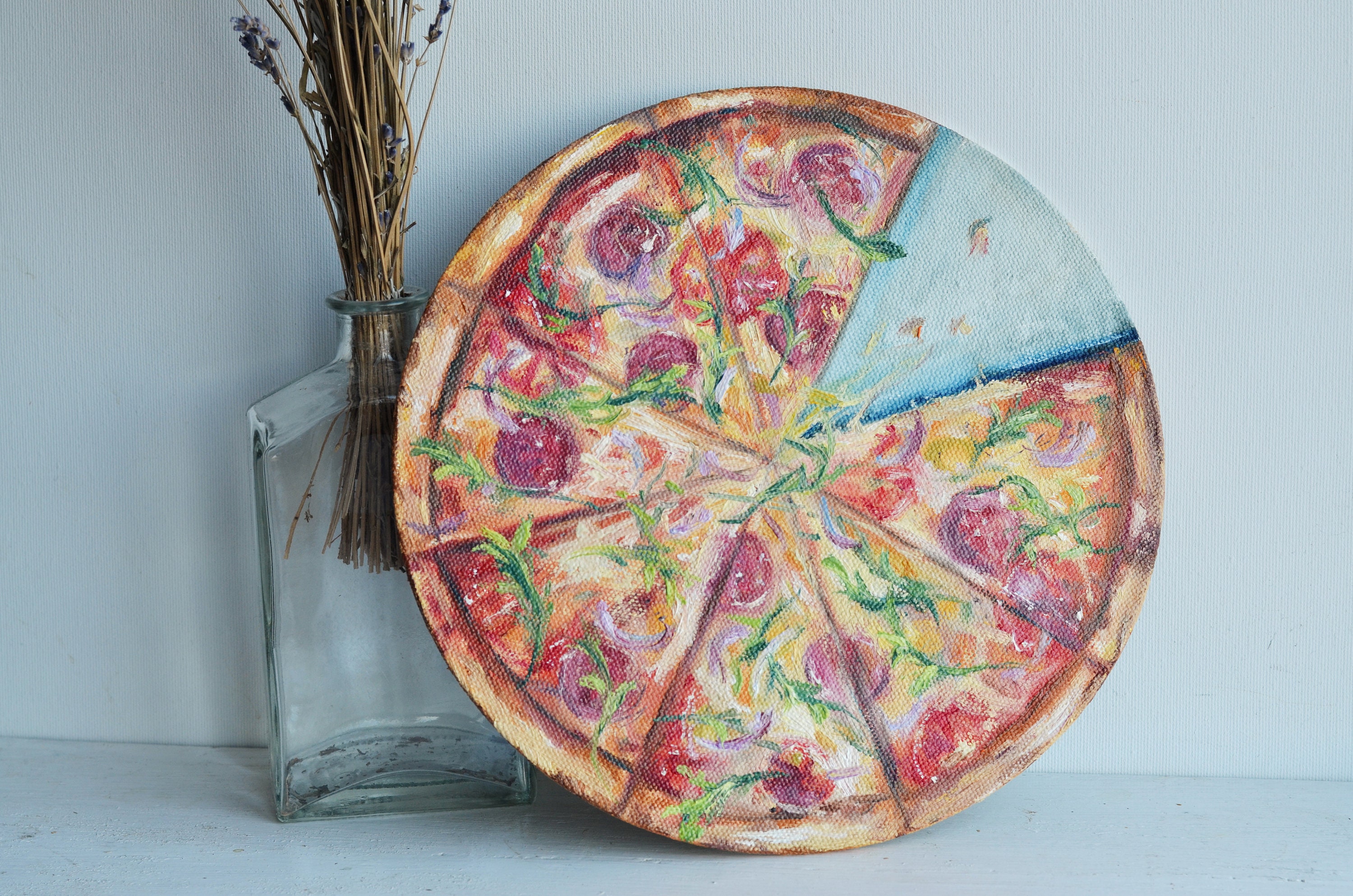 Original Pizza Oil Painting, Realistic Hand Painted Pizza Art, 25 Cm ...