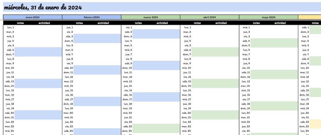 Planificador Digital 2024 (excel / Google Sheets) Vista Anual, En ...