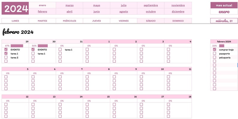 Planificador Calendario Mensual Rosa Digital 2024 (excel / Google ...