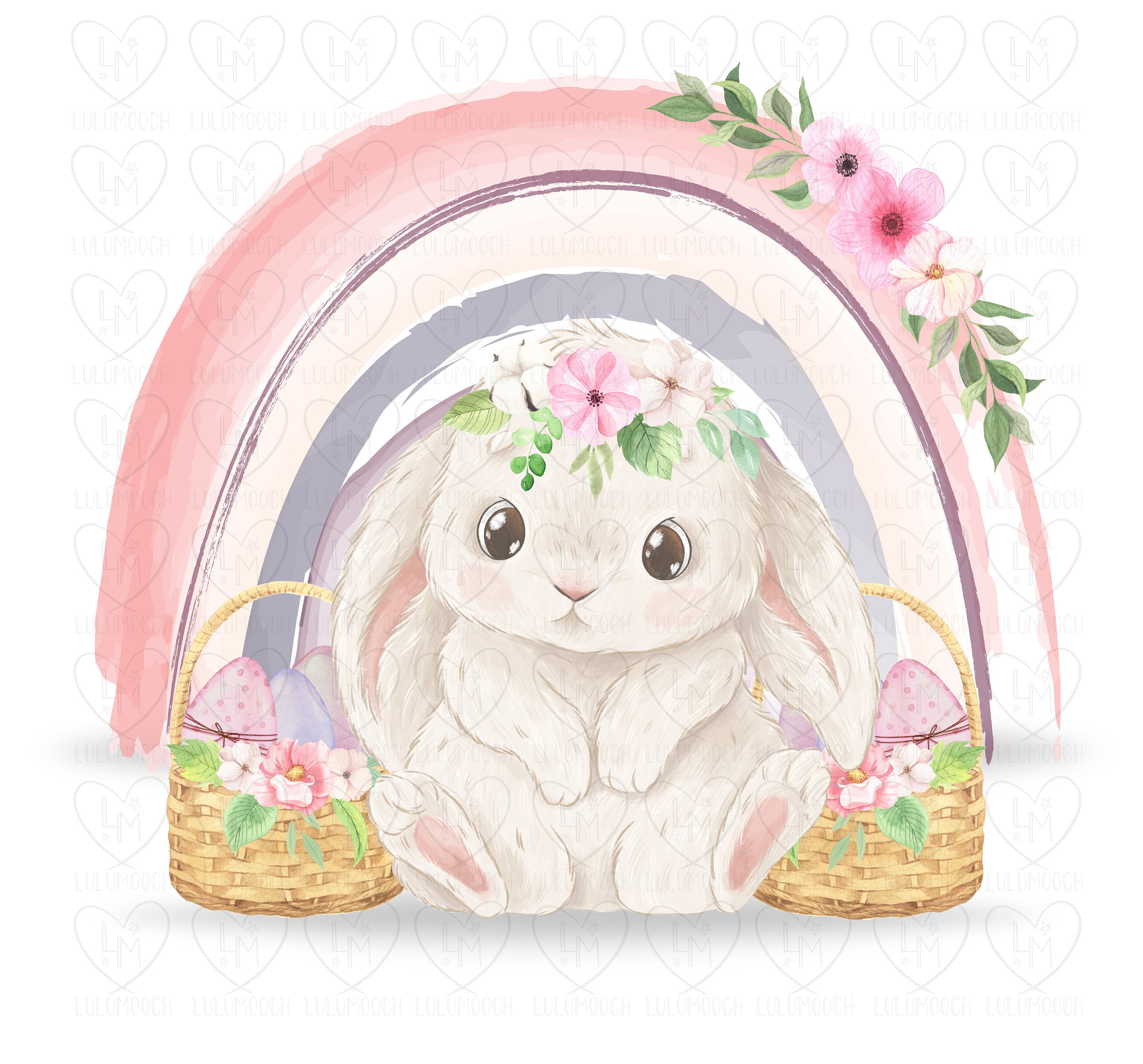 Easter Bunny Floral Pink Rainbow - PNG Design File - Sublimation ...