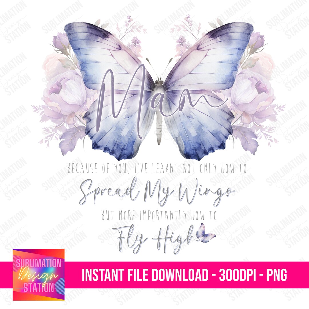 Floral Butterfly 'mam' PNG – Mother's Day Sublimation Design (digital ...
