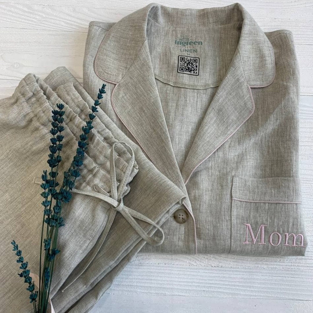 Monogrammed Mom Pajamas, Mom Birthday Gift, Linen Personalized Pajamas ...
