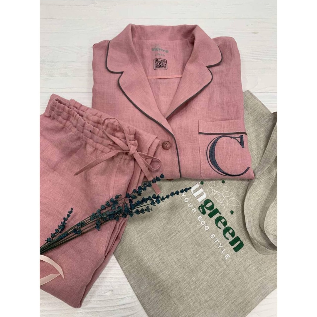 Personalized Pajama Set Women, Pajama Set 100% Organic Linen ...