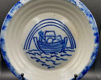 Vintage Blue and Grey Eldreth Pottery 8 Inch Salt Glaze Shallow Bowl ...