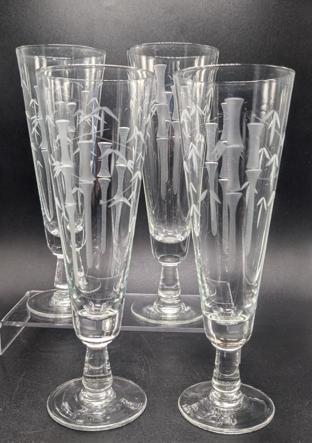 Noritake Fine Crystal Stemware - Gray Cut Bamboo, Set of 4 Pilsner ...