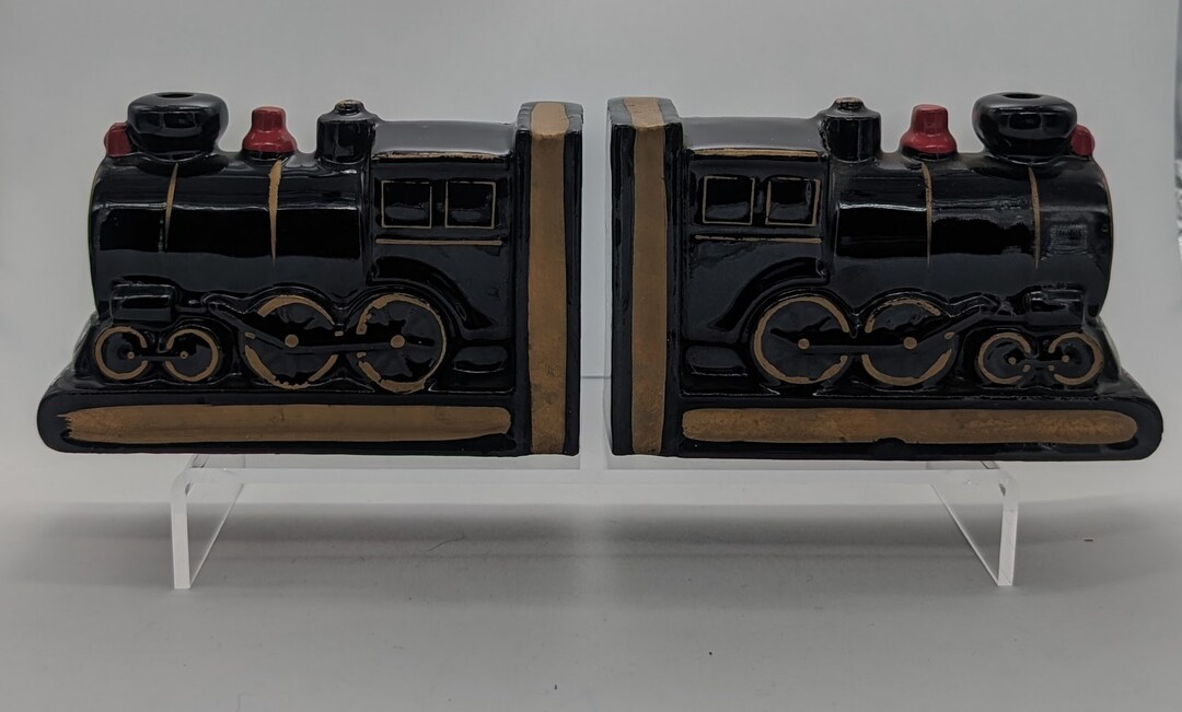 Redware Steam Locomotive Bookends Hand Painted Gold Trim MCM - Etsy