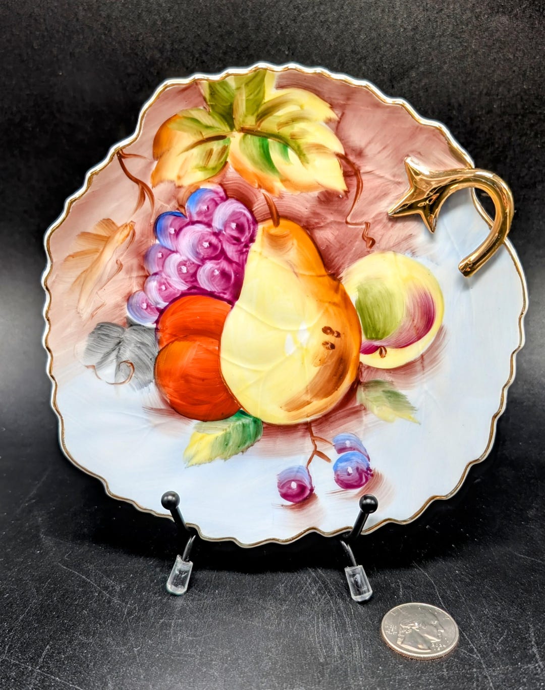 Lefton China Hand Painted Small Leaf Plate/trinket Dish With Handle ...