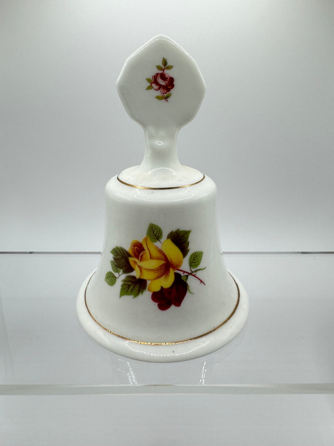 Vintage Staffordshire Bone China Bell, Floral With Yellow Rose - Etsy