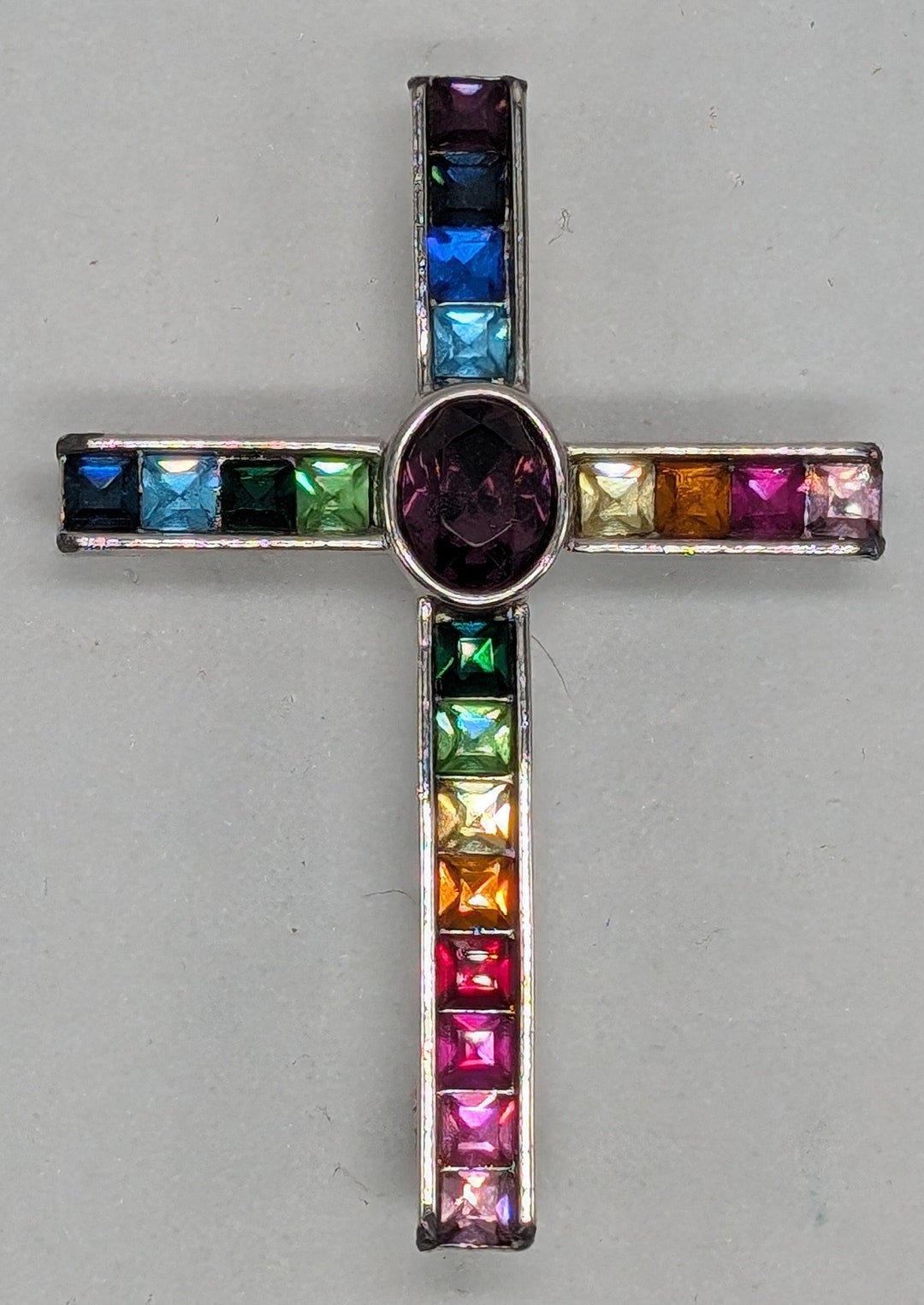 P.S. CO. Rainbow Crystals Cross Pin/brooch Circa 1988 - Etsy