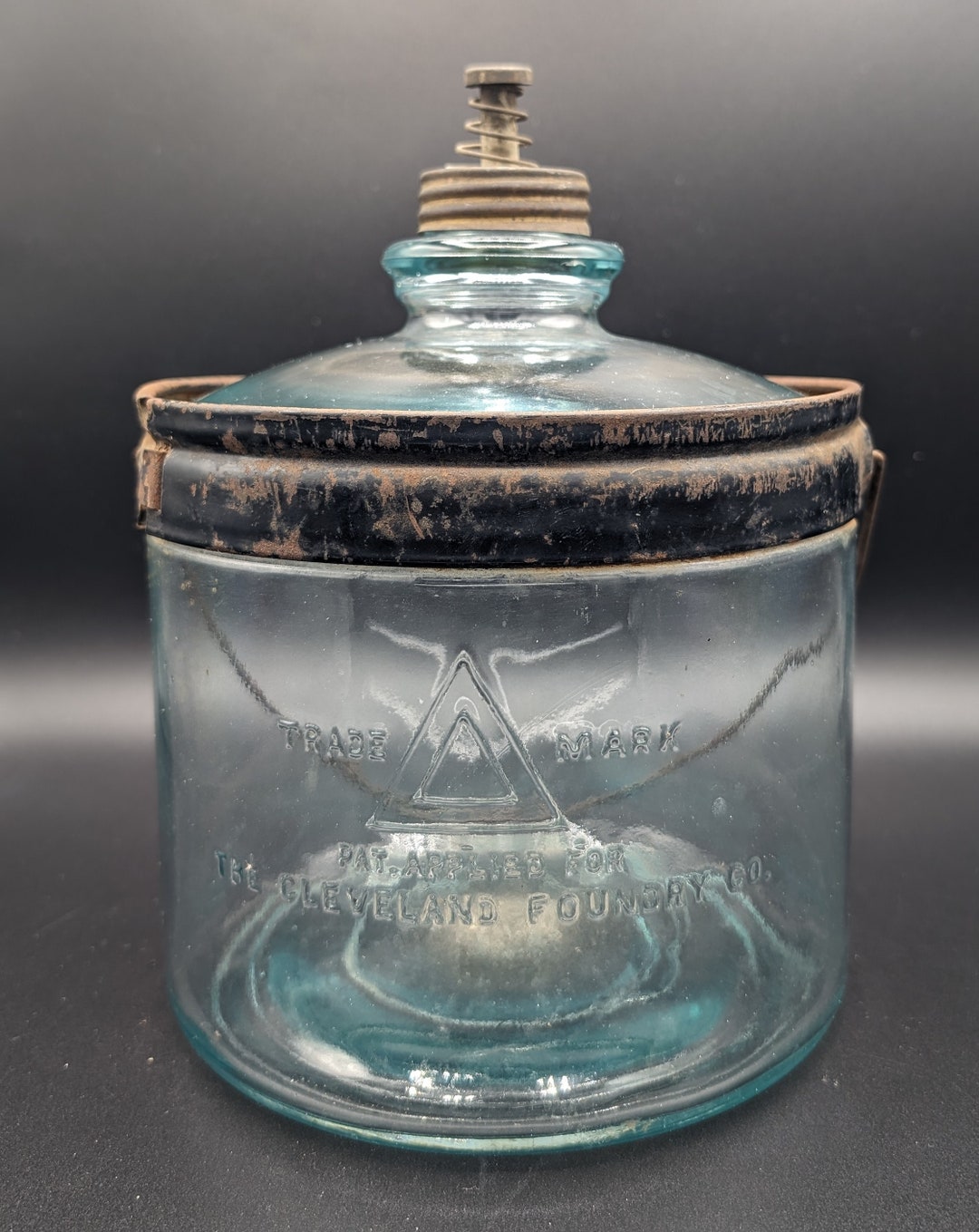 The Cleveland Foundry Co. Glass Kerosene Container With Metal Ring ...