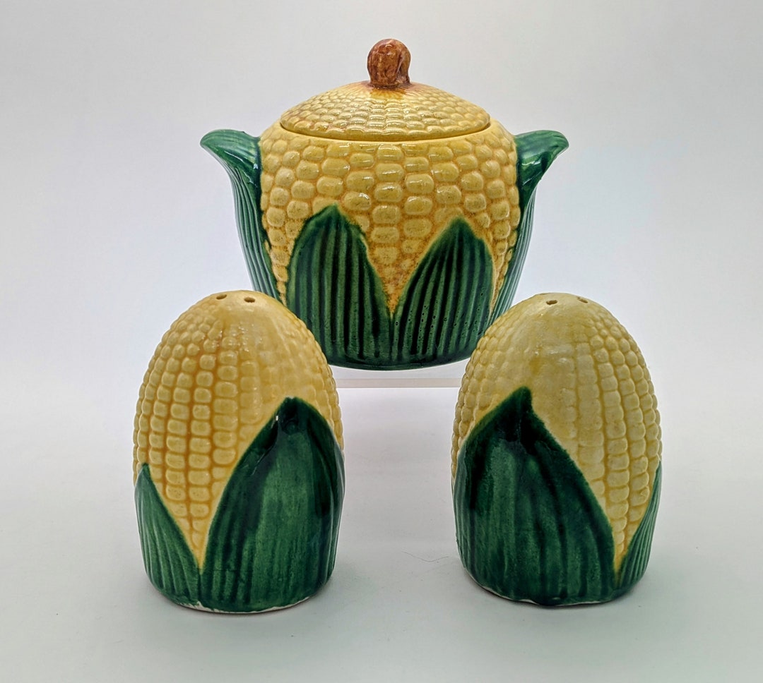 Corn on the Cob Salt & Pepper Shakers and Covered Sugar Hand Painted ...