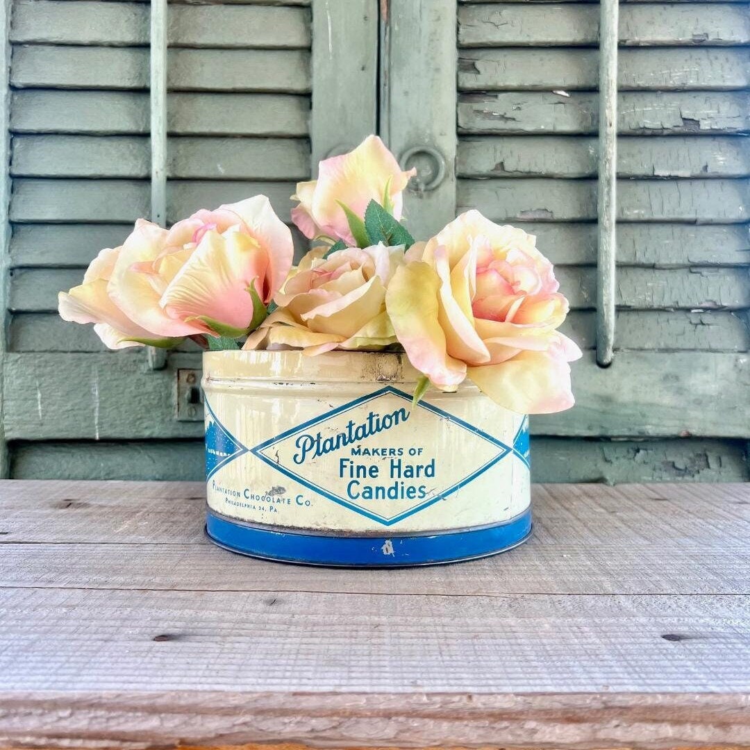 Vintage Plantation Fine Hard Candies Tin in Rare Beautiful Blue Color ...