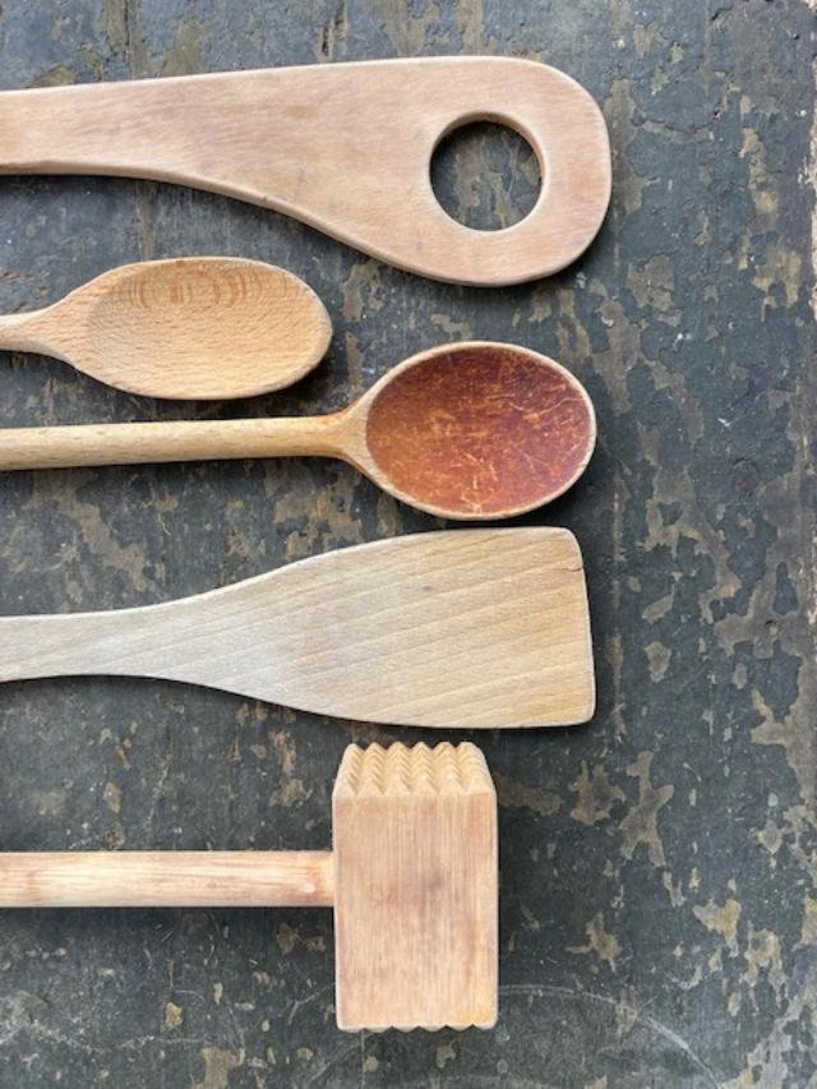 Primitive Wooden Utensil Set Set of 5 Farmhouse French - Etsy