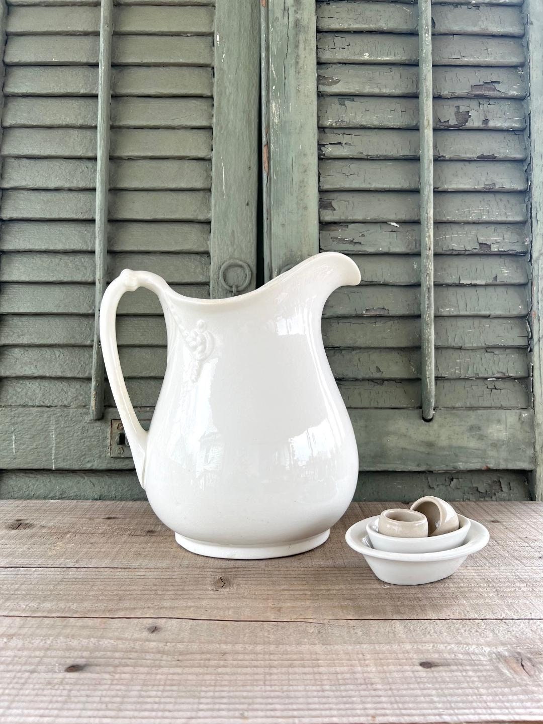 Beautiful Large Antique Ironstone Pitcher With Lovely Raised Rope ...