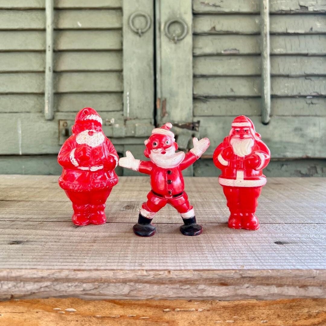 Sweet Variety Trio of Vintage Hard Plastic Santa Candy Containers - Mid ...