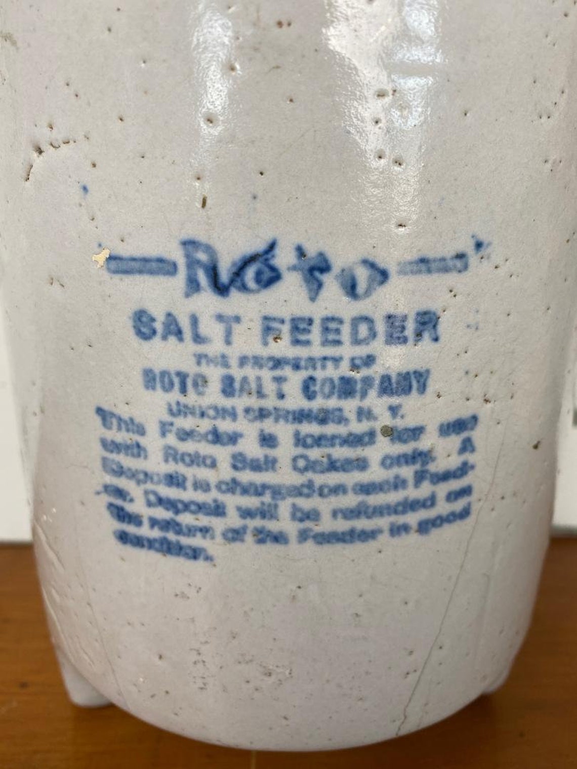 Antique Early 1900s Stoneware Roto Salt Feeder With Blue | Etsy