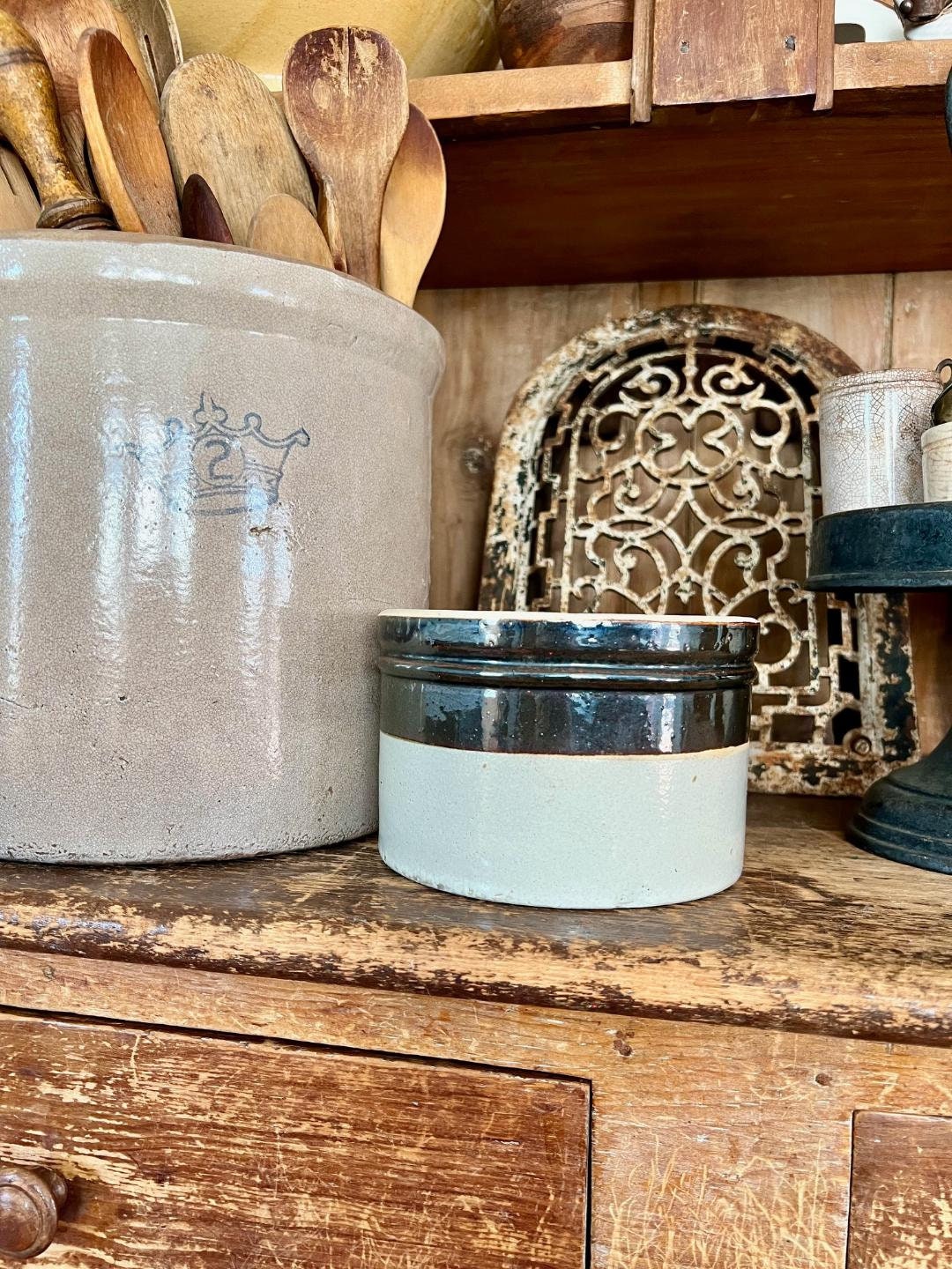 Vintage Two-tone Stoneware Butter Crock Farmhouse Kitchen, Cottage ...