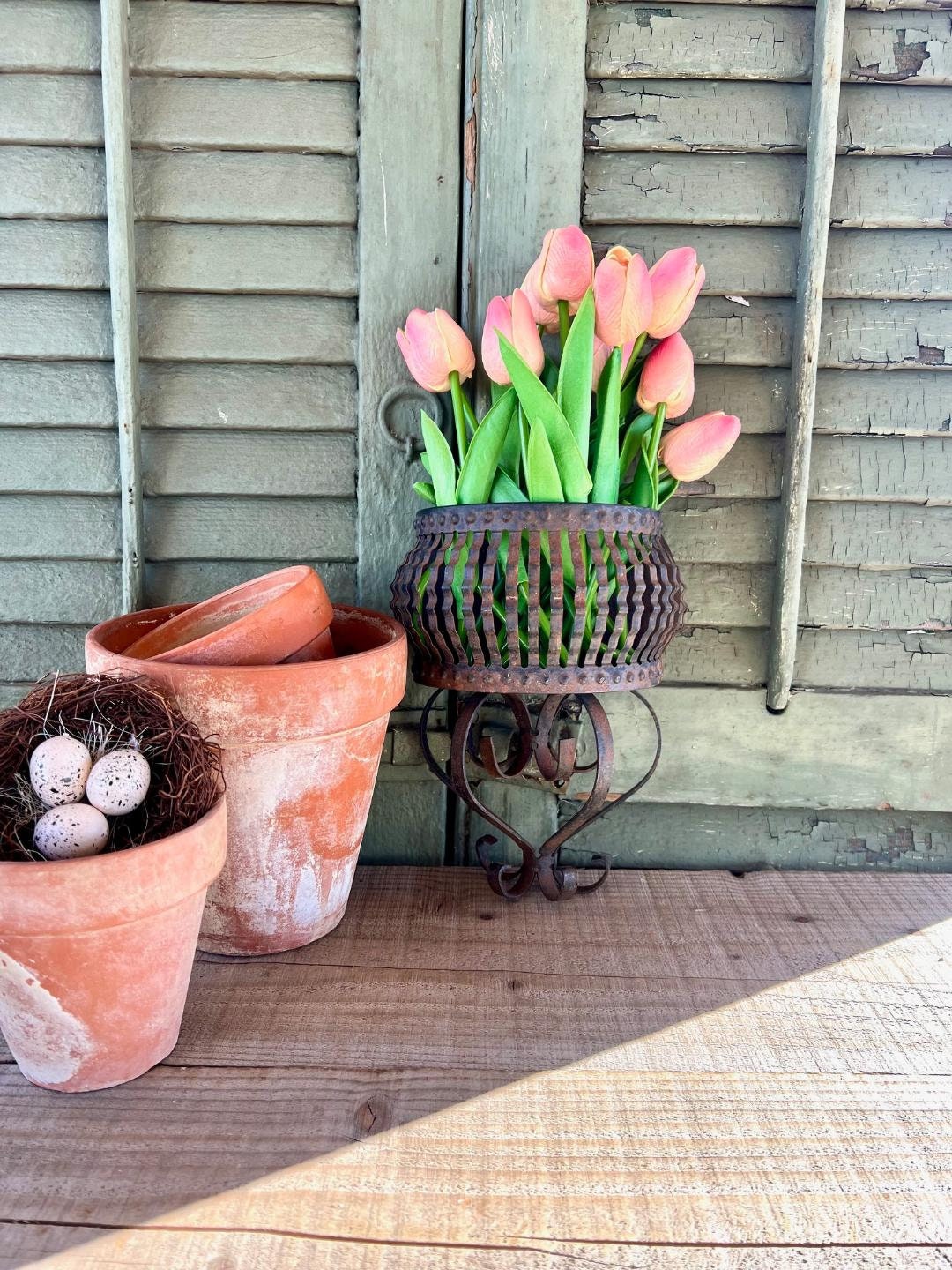 Vintage Rustic Metal Hanging Planter / Wall Mount Planter With the ...