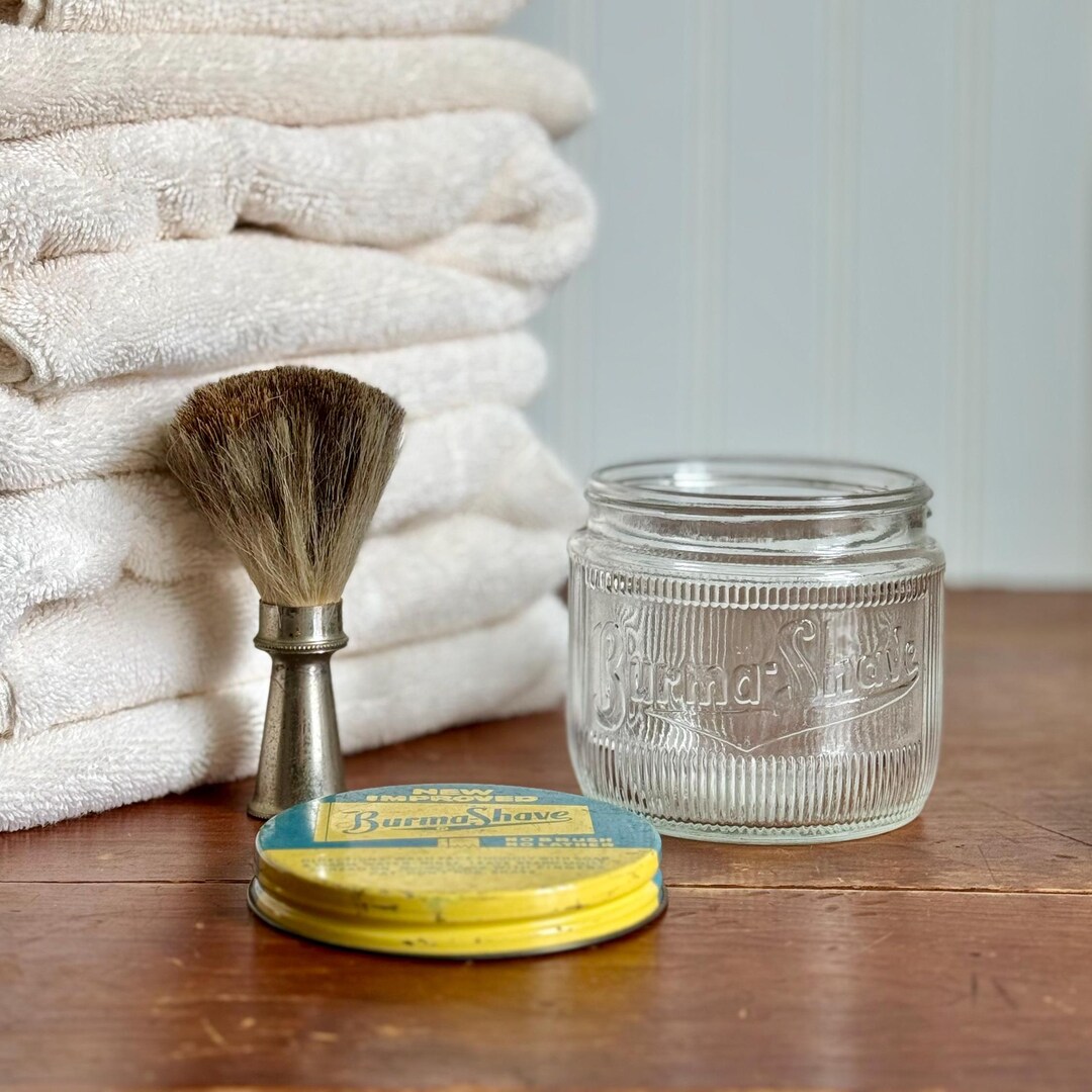 Vintage Embossed Glass Burma-shave Shaving Cream Jar With Original ...