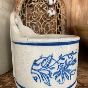 Gorgeous Antique Stoneware Salt Box With Cobalt Transfer no | Etsy