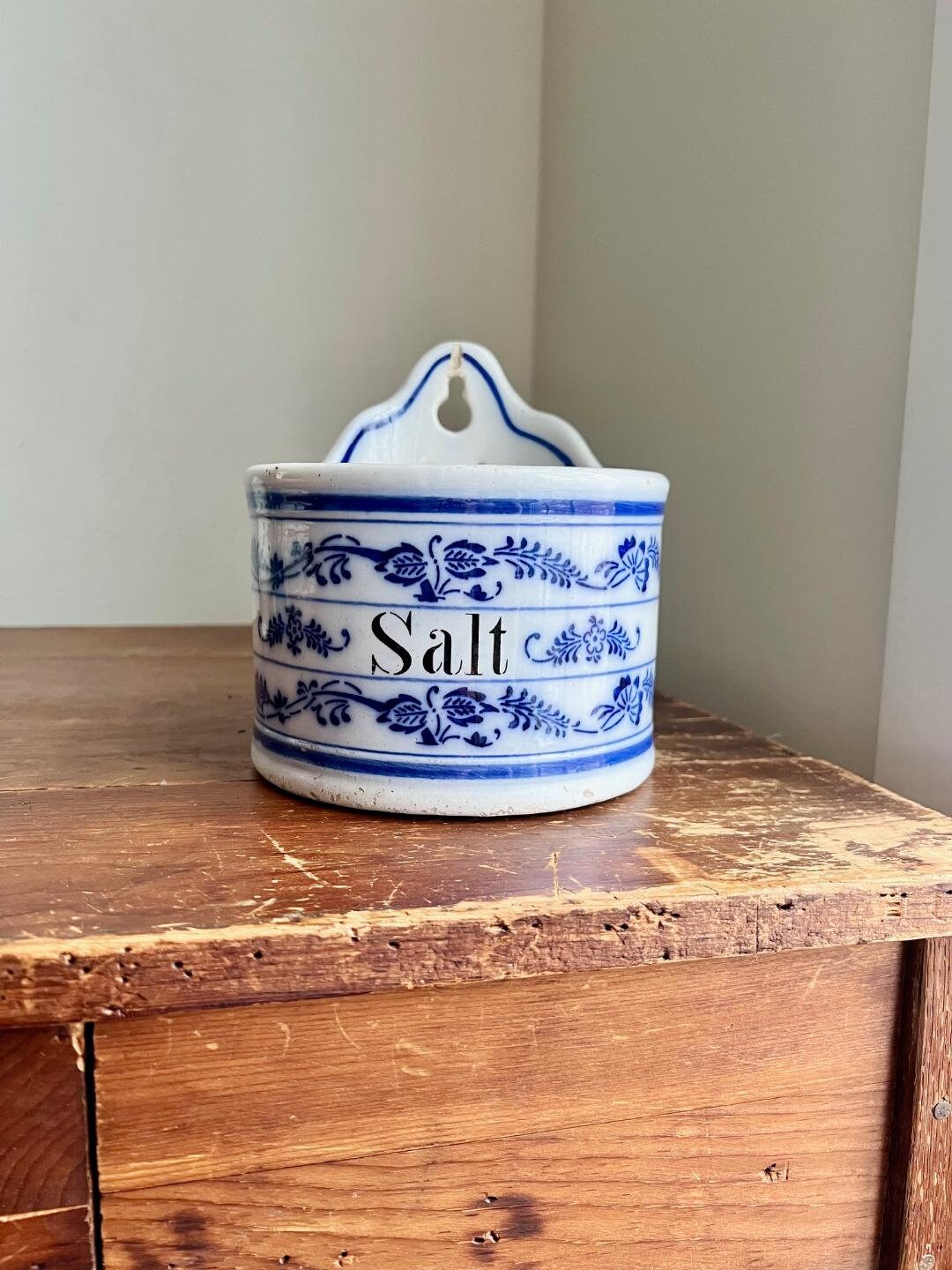 Gorgeous Antique German Stoneware Salt Box Crock / Salt Cellar, Cobalt ...