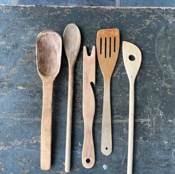 Primitive Wooden Utensil Set Set of 5 Farmhouse French | Etsy